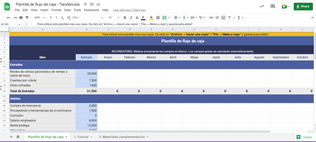 Plantilla de flujo de caja en Excel