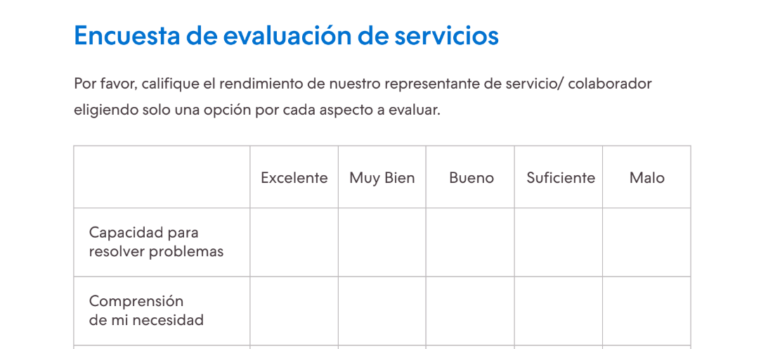 Plantilla para crear una encuesta de satisfacción del cliente