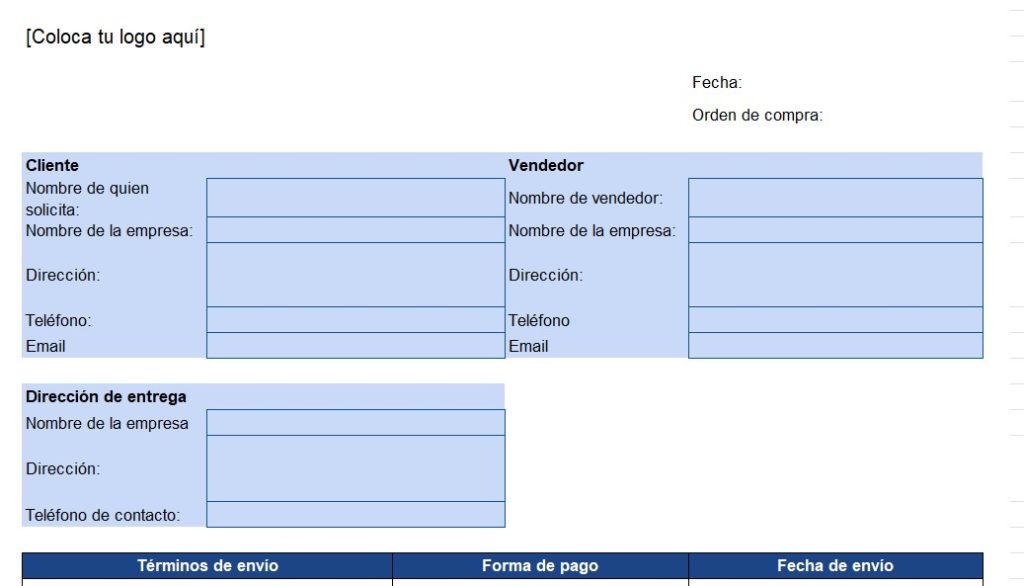 Orden de compra: formato descargable + ejemplo