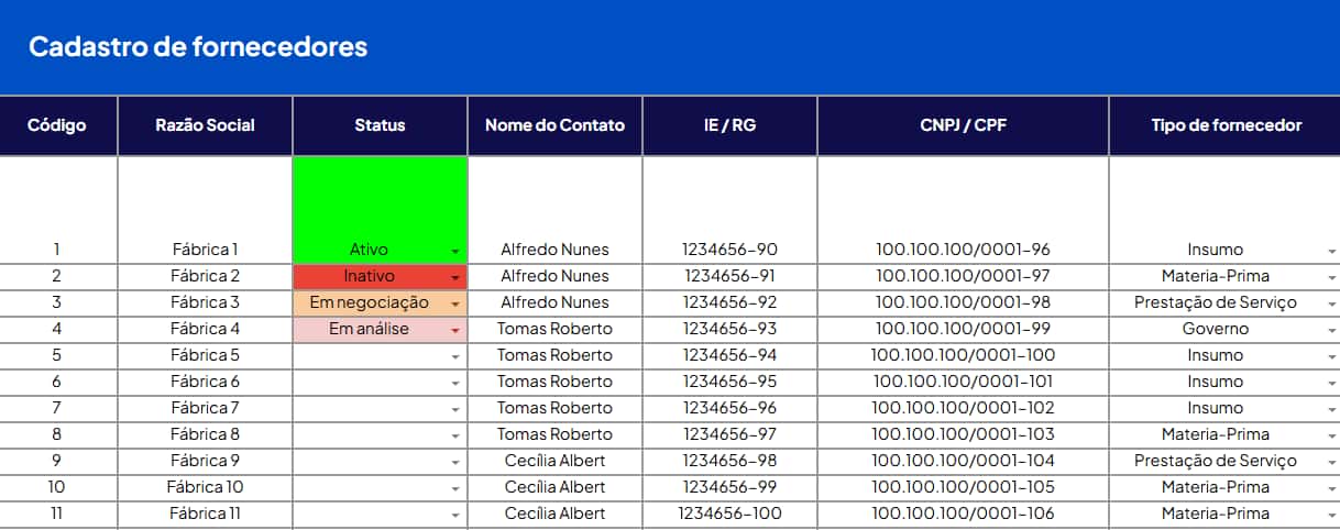 Planilha de cadastro de fornecedores grátis [Sheets e Excel]